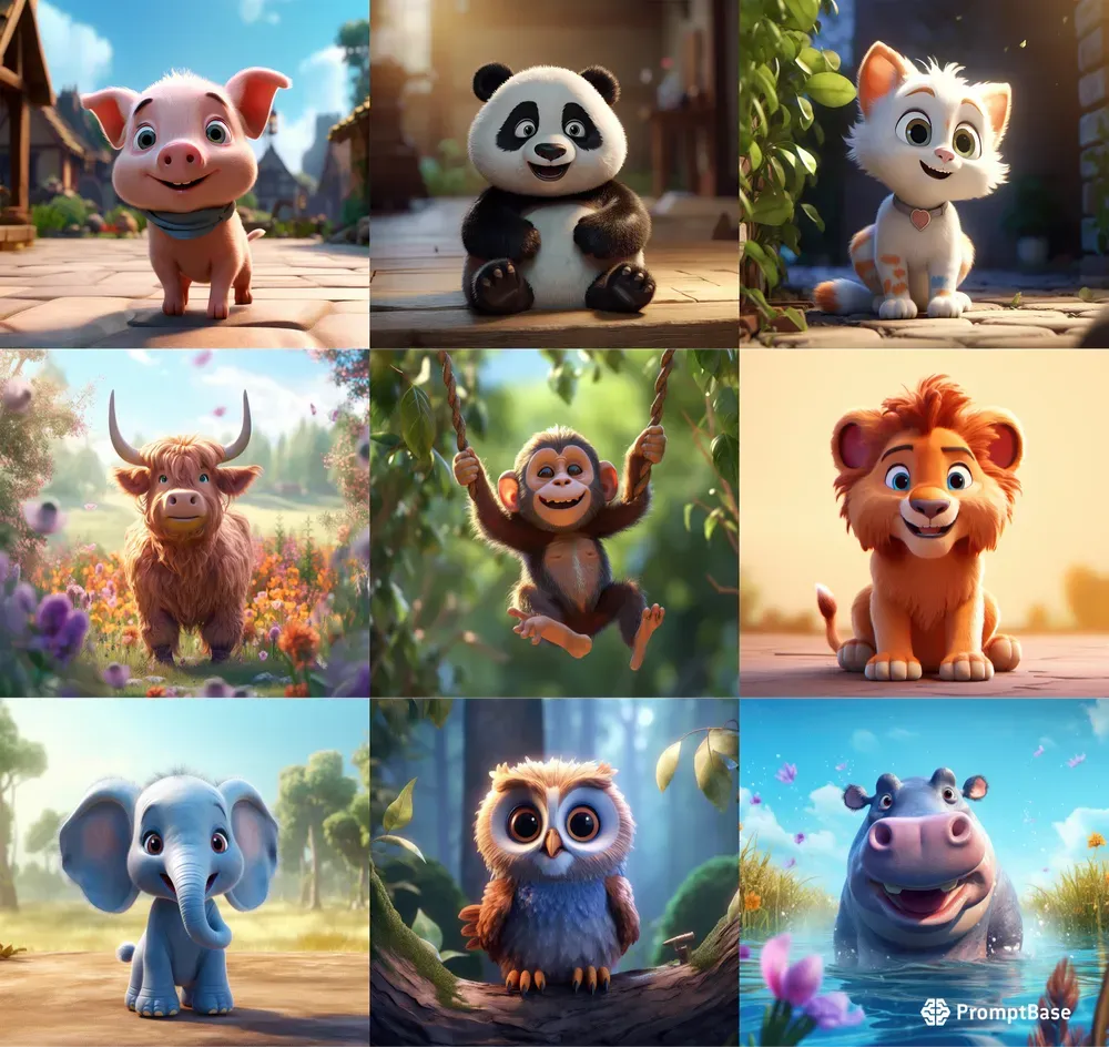 High Quality 3D Animation Animals Midjourney Prompt | PromptBase
