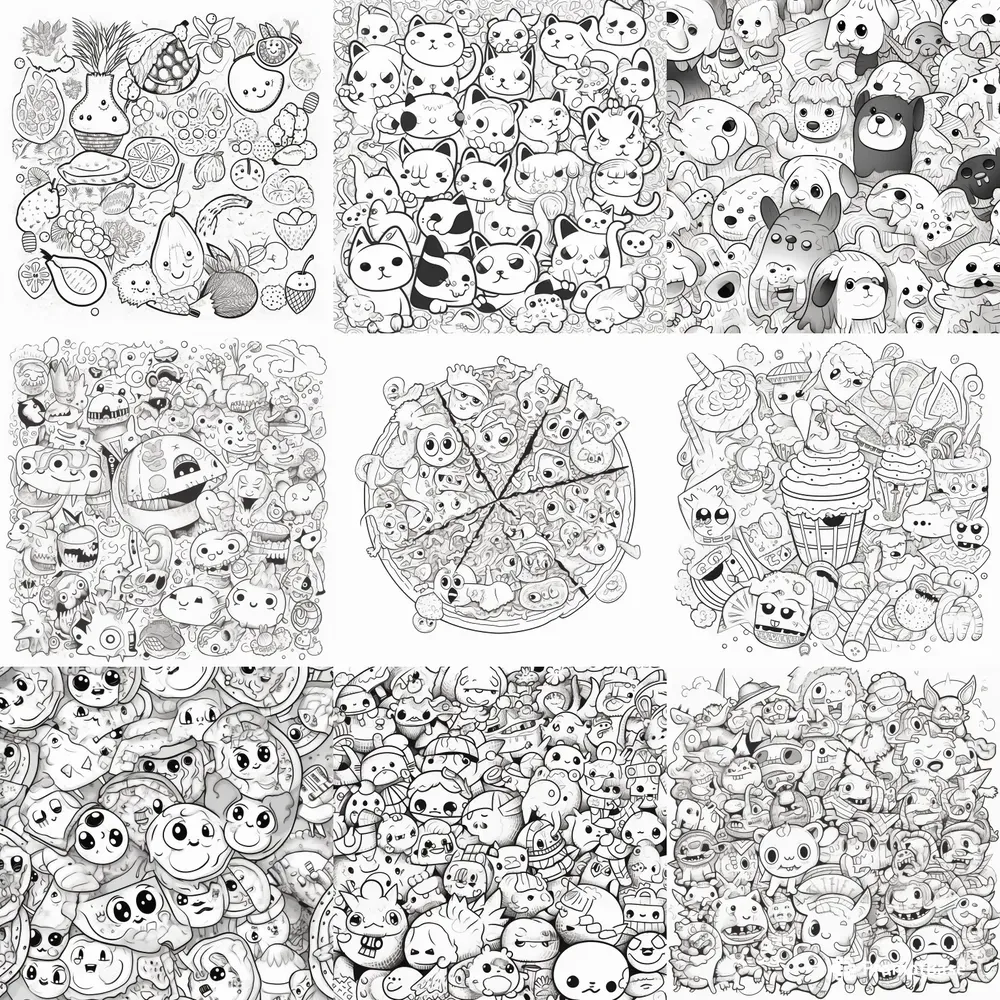 Kawaii Doodle Art Coloring Pages Midjourney Prompt | PromptBase