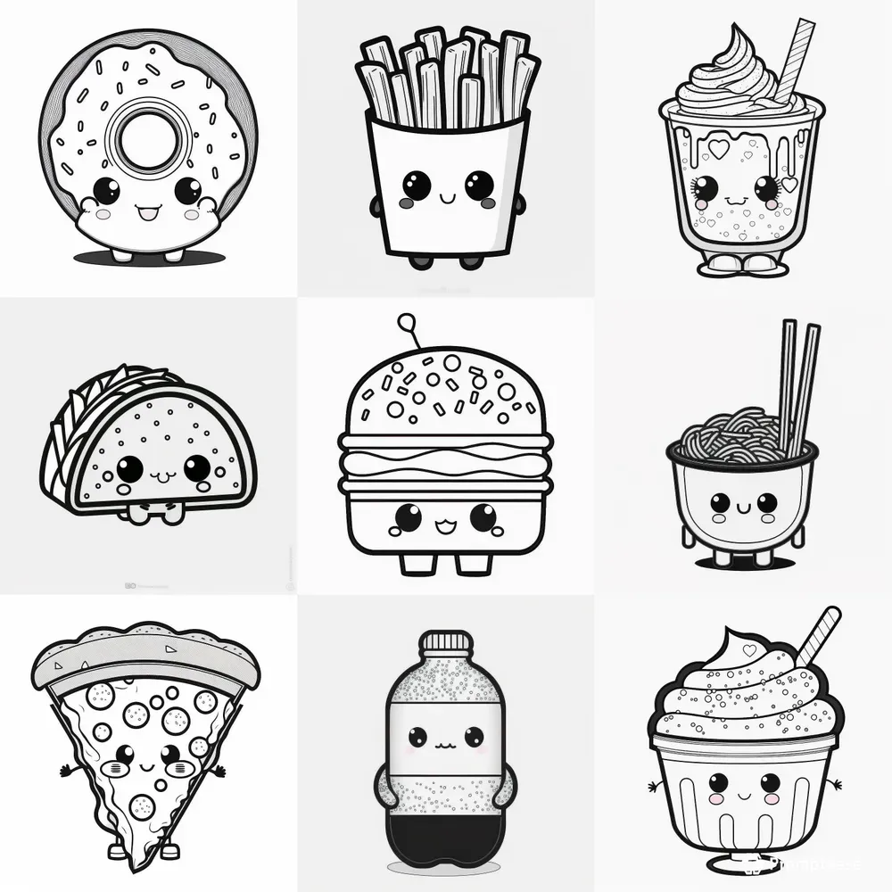 Kawaii Junk Food Coloring Book Pages Midjourney Prompt Promptbase