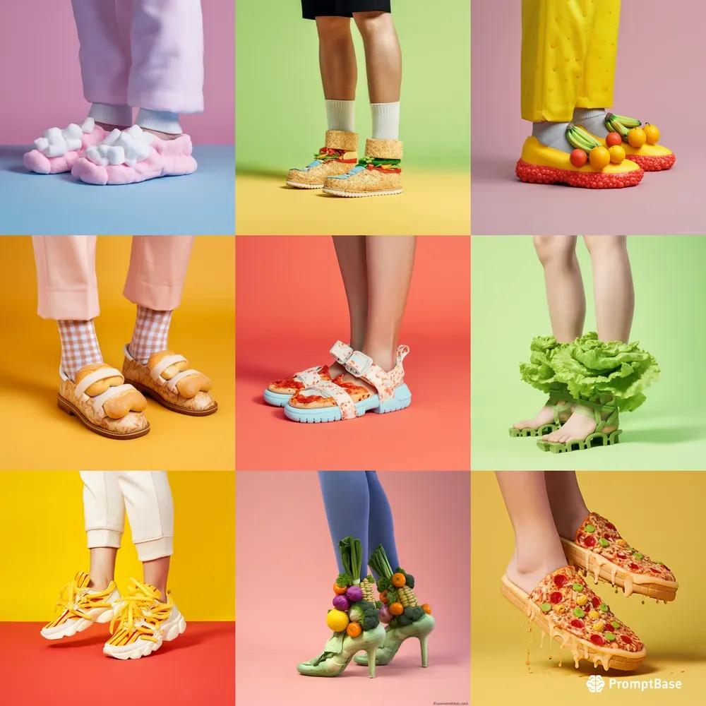 Foodie Designer Shoes Inspired By Food Midjourney Prompt | PromptBase