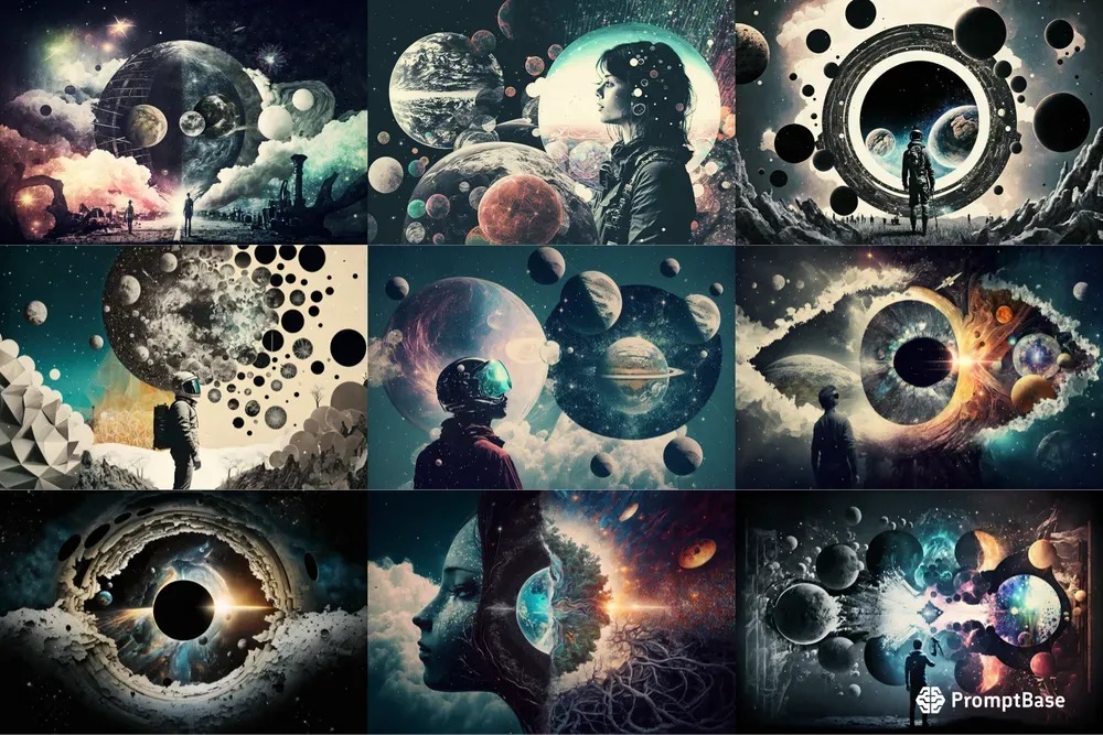 Wonders Of The Galaxy Surrealism Collages Midjourney Prompt | PromptBase