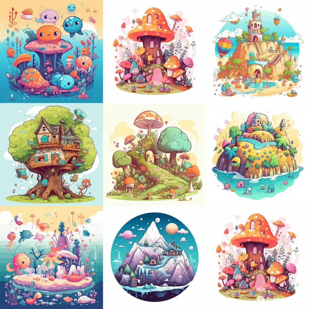 Vector Super Cute Chibi Landscapes Midjourney Prompt | PromptBase