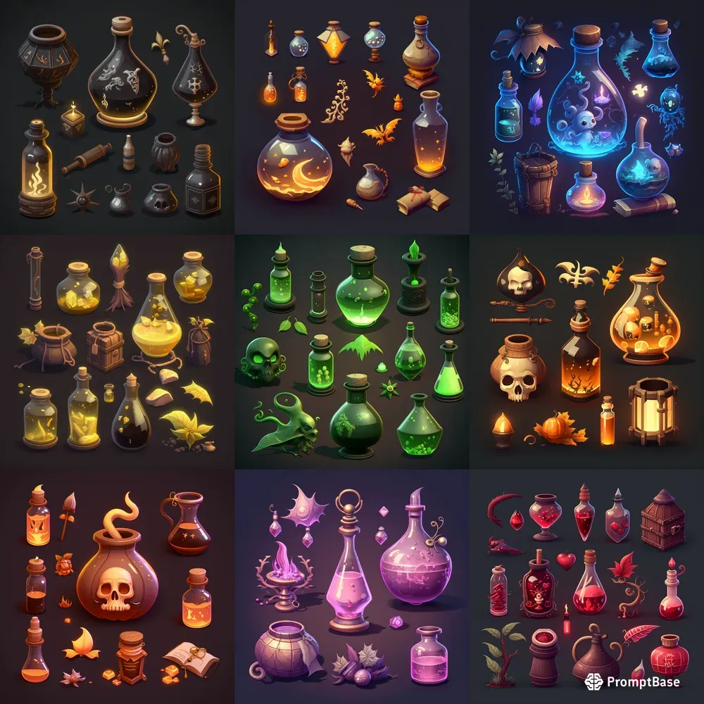 Magic Potion Icon Sets Midjourney Prompt | PromptBase