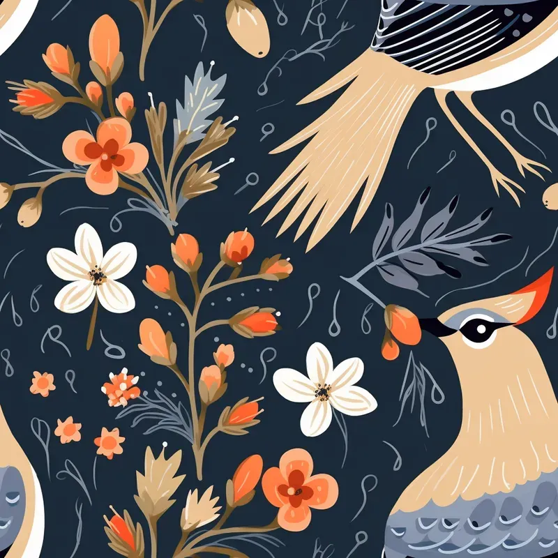 Nordic Style Seamless Birds Floral Patterns Midjourney Prompt | PromptBase