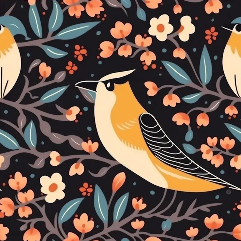 Nordic Style Seamless Birds Floral Patterns Midjourney Prompt | PromptBase