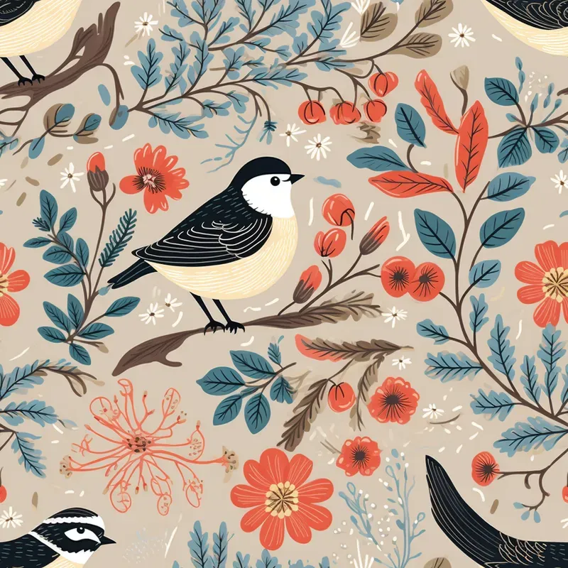 Nordic Style Seamless Birds Floral Patterns Midjourney Prompt | PromptBase