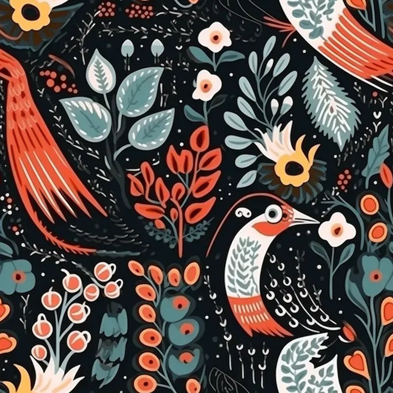 Nordic Style Seamless Birds Floral Patterns Midjourney Prompt | PromptBase