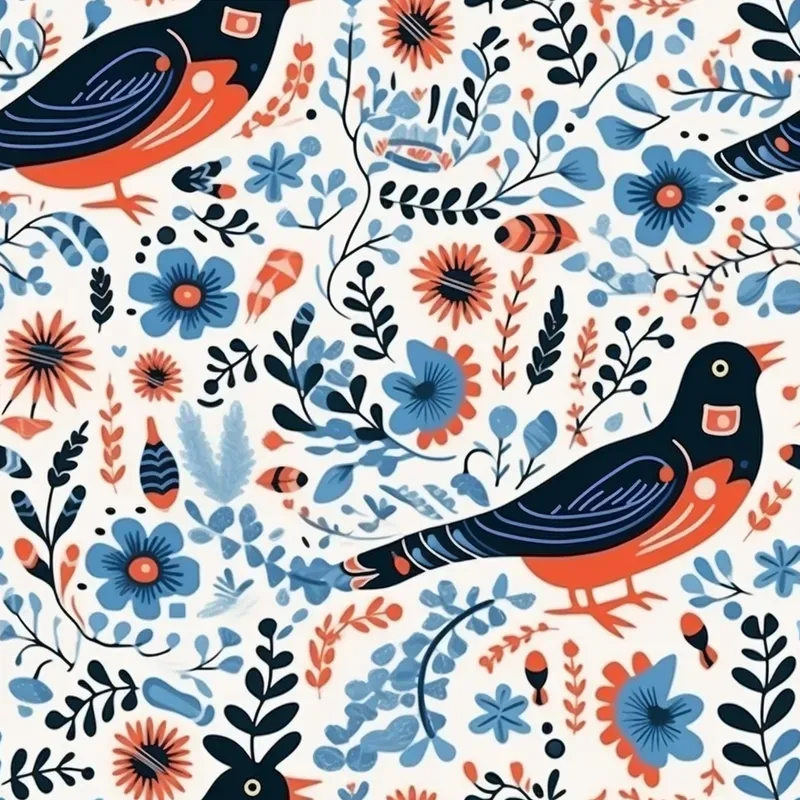 Nordic Style Seamless Birds Floral Patterns Midjourney Prompt | PromptBase