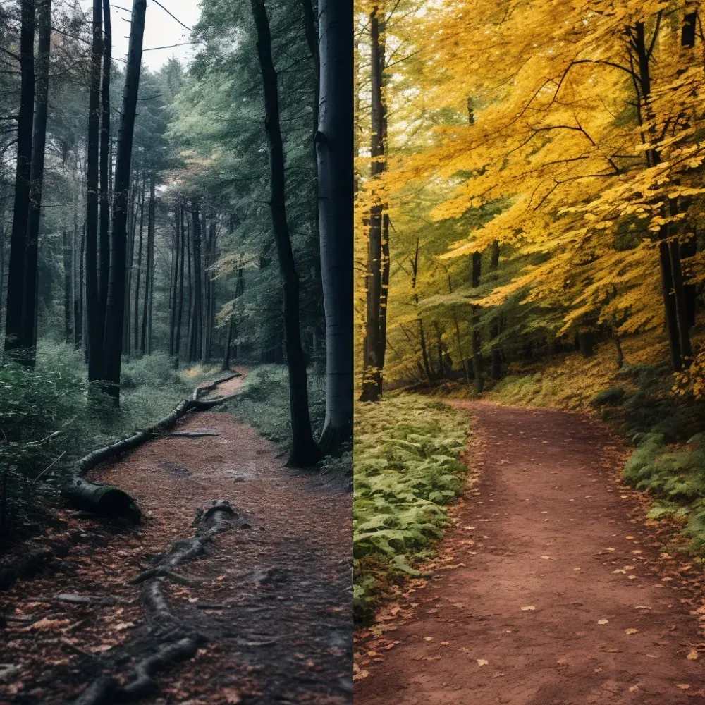 Dual-season Nature Transitions Midjourney Prompt | PromptBase