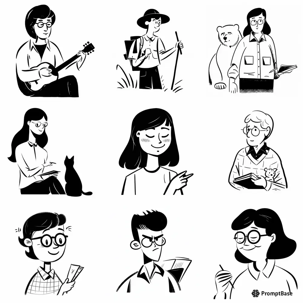 Notion Minimalist Characters Midjourney Prompt | PromptBase