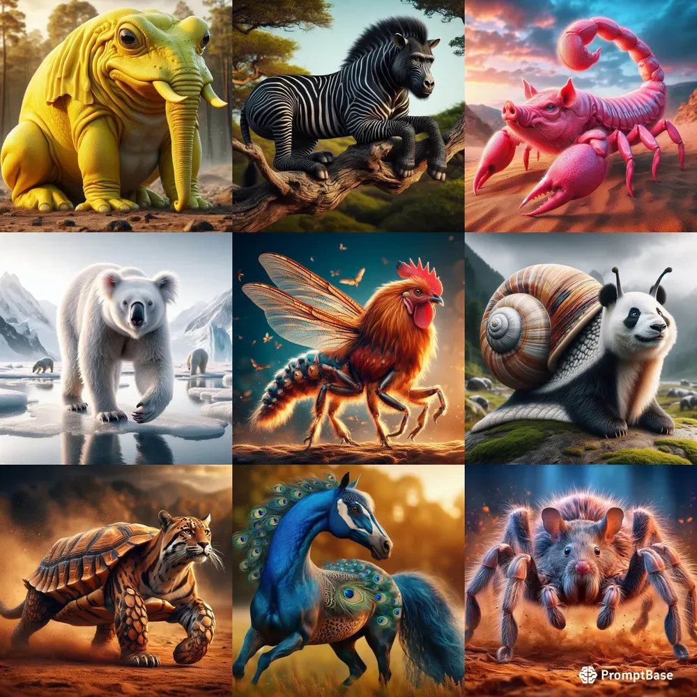 Fused Real Animals HD DALL·E Prompt | PromptBase