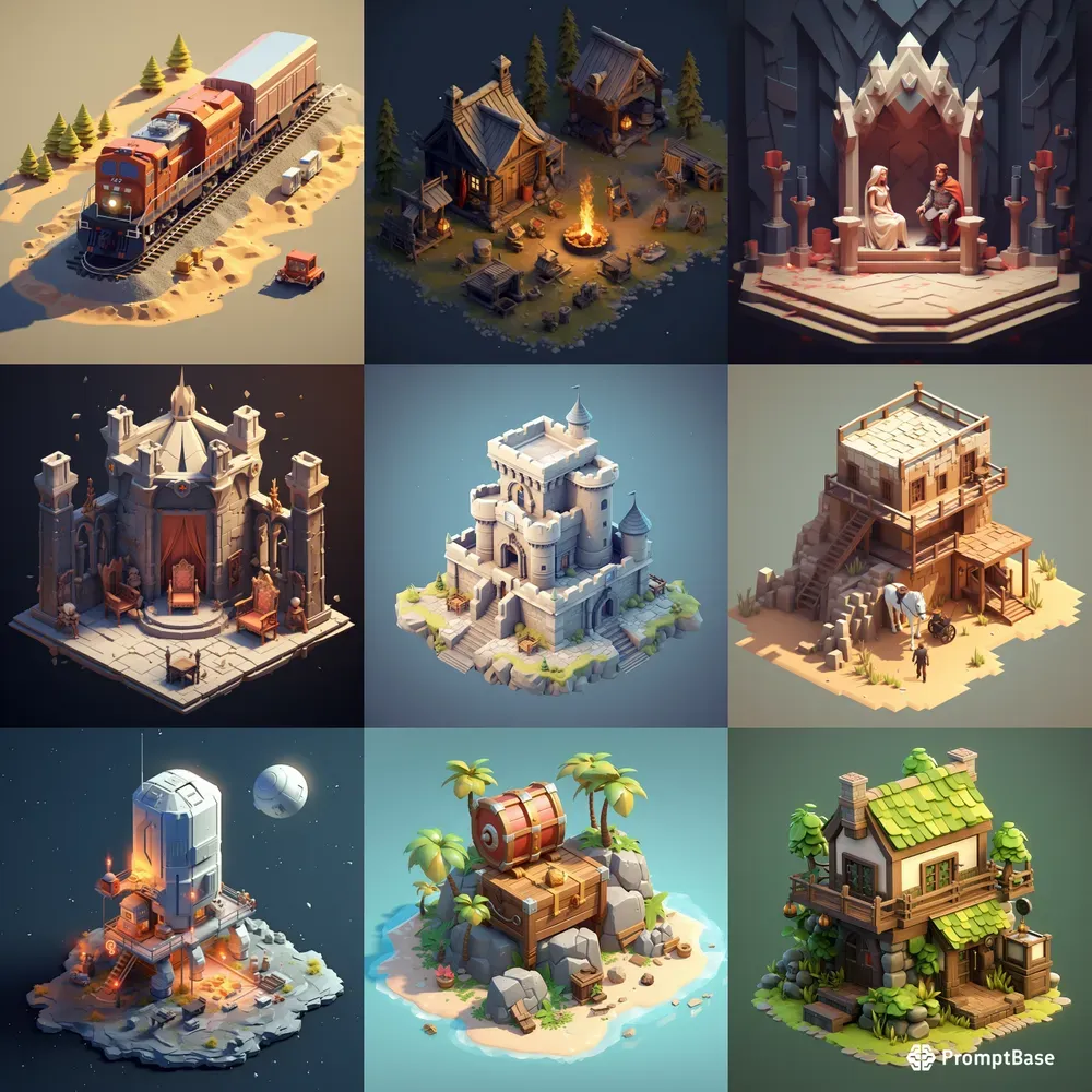 Isometrics With Low Poly Style Midjourney Prompt | PromptBase