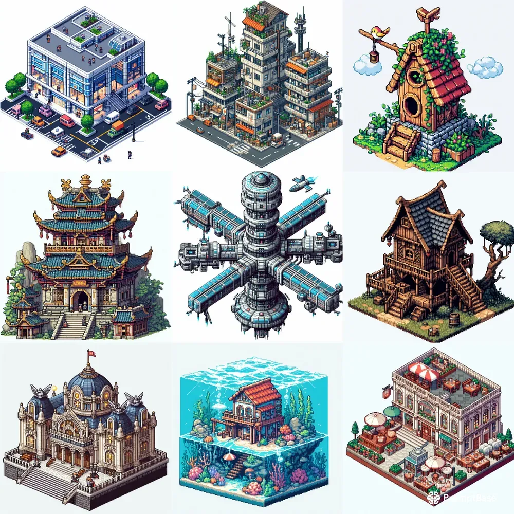 Top Down Pixel Art Structures DALL·E Prompt | PromptBase