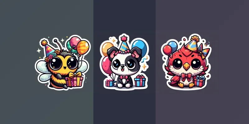 Cute Chibi Animal Birthday Stickers DALL·E Prompt | PromptBase