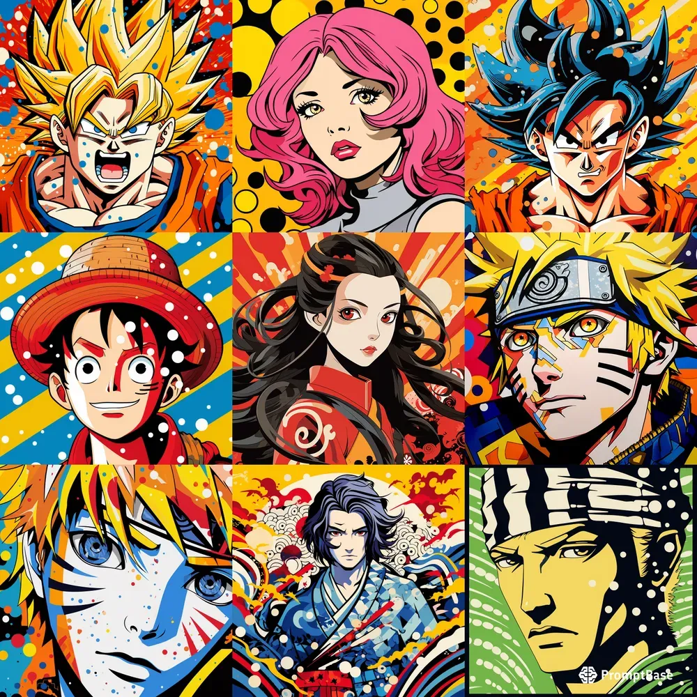 Anime Pop Art Characters Midjourney Prompt | PromptBase