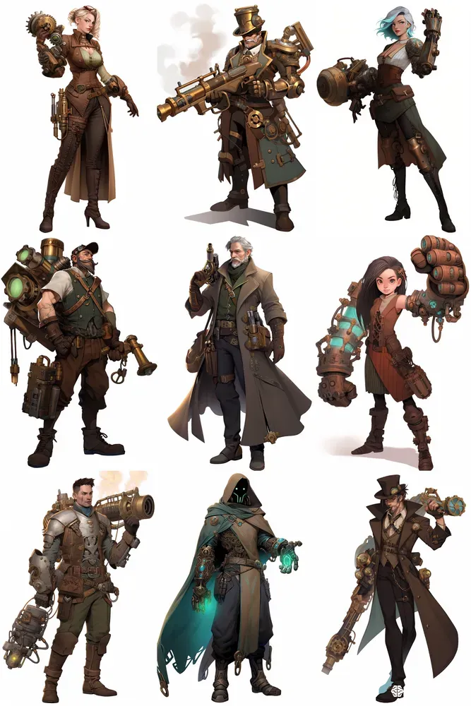 Steampunk Video Game Character Designs Midjourney Prompt | PromptBase