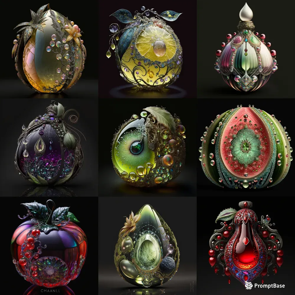 Jewelled Glass Fruits Midjourney Prompt | PromptBase