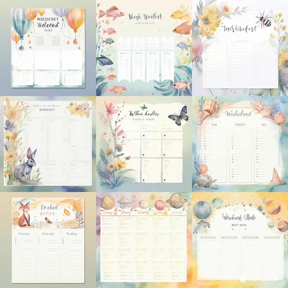 Weekly Schedule Planner Templates Midjourney Prompt | PromptBase