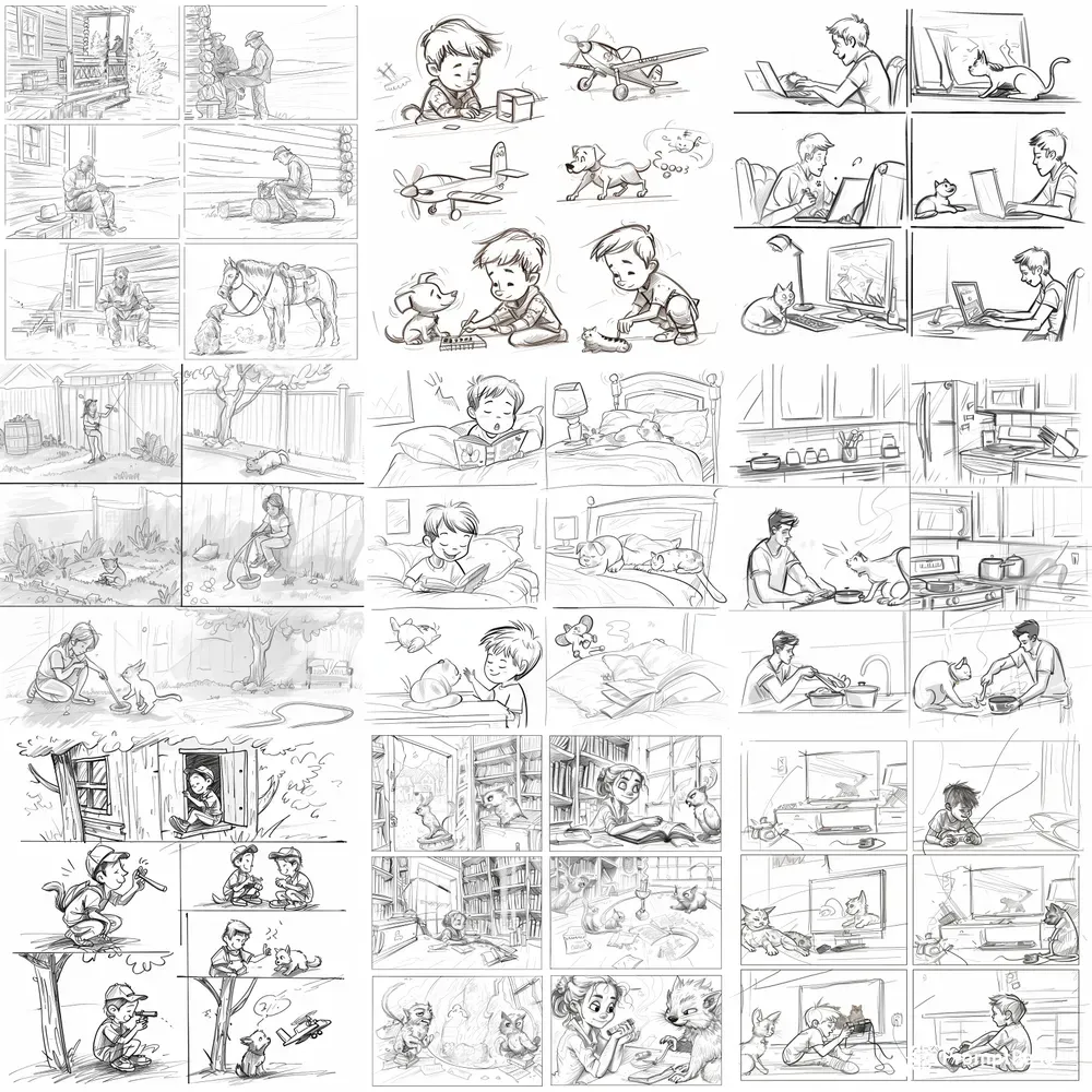 Storyboard Drawing Sketches Midjourney Prompt | PromptBase