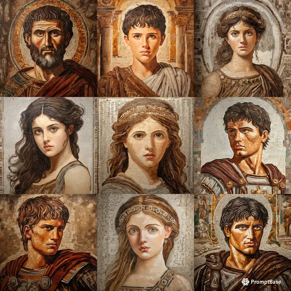 Roman Portraits Mosaics Ancient Artworks Midjourney Prompt | PromptBase