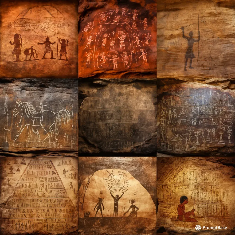Hieroglyphics In Engraved Primitive Tribes Midjourney Prompt | PromptBase
