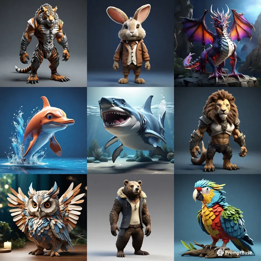 Animal 3D Character Models Leonardo Ai Prompt | PromptBase