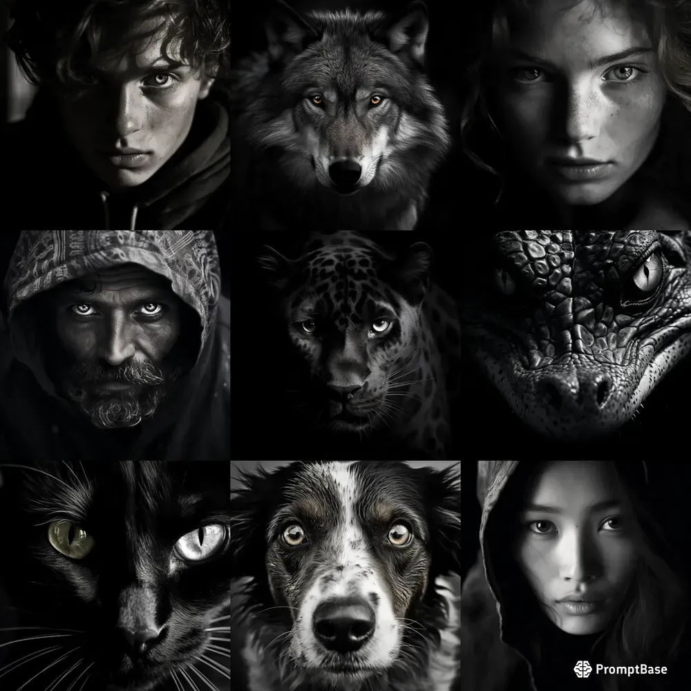 Monochrome Portrait Singular View Midjourney Prompt | PromptBase