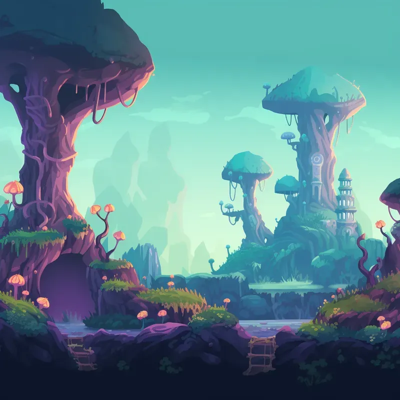 Platform Game Backgrounds Midjourney Prompt | PromptBase