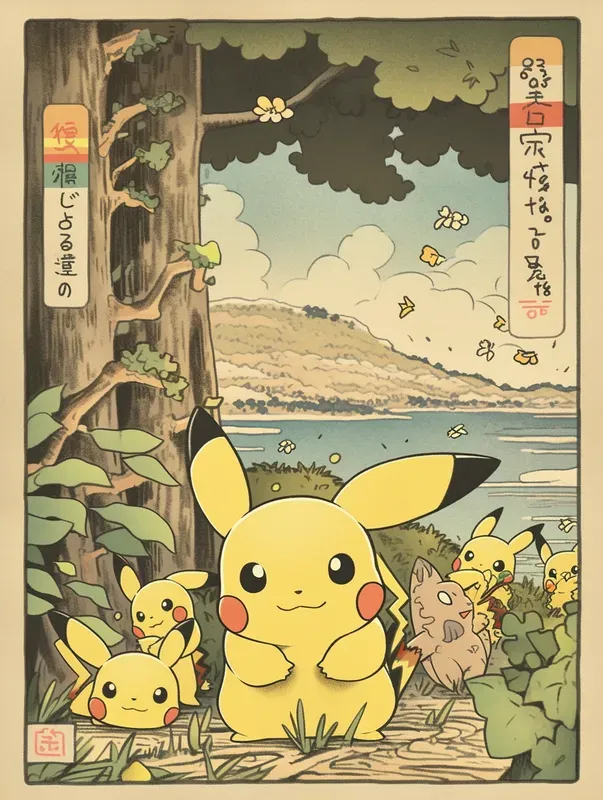 Japanese Woodblock Pokemon Prints Midjourney Prompt | PromptBase