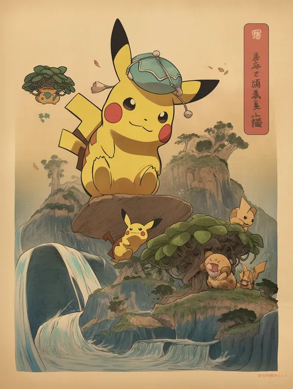 Japanese Woodblock Pokemon Prints Midjourney Prompt | PromptBase