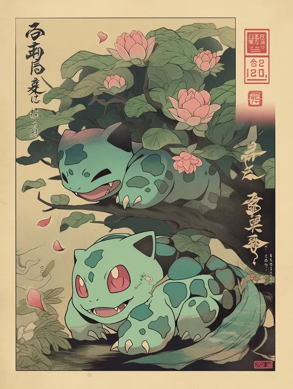 Japanese Woodblock Pokemon Prints Midjourney Prompt | PromptBase