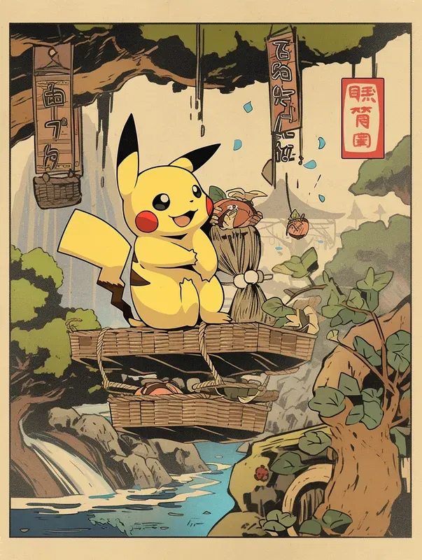 Japanese Woodblock Pokemon Prints Midjourney Prompt | PromptBase