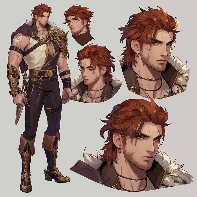 High Fantasy Male Character Sheets Midjourney Prompt | PromptBase