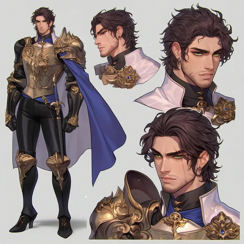 High Fantasy Male Character Sheets Midjourney Prompt | PromptBase