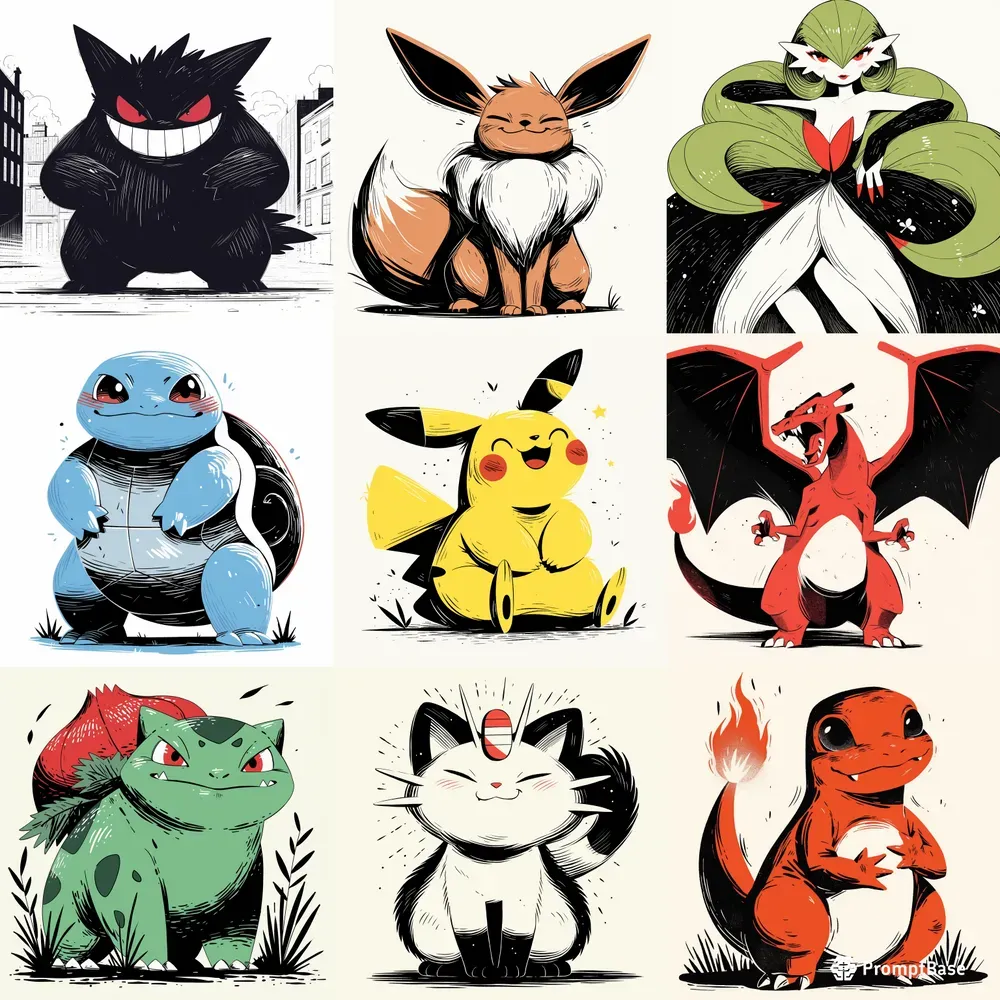 Minimalistic Pokemon Vector Art Midjourney Prompt | PromptBase