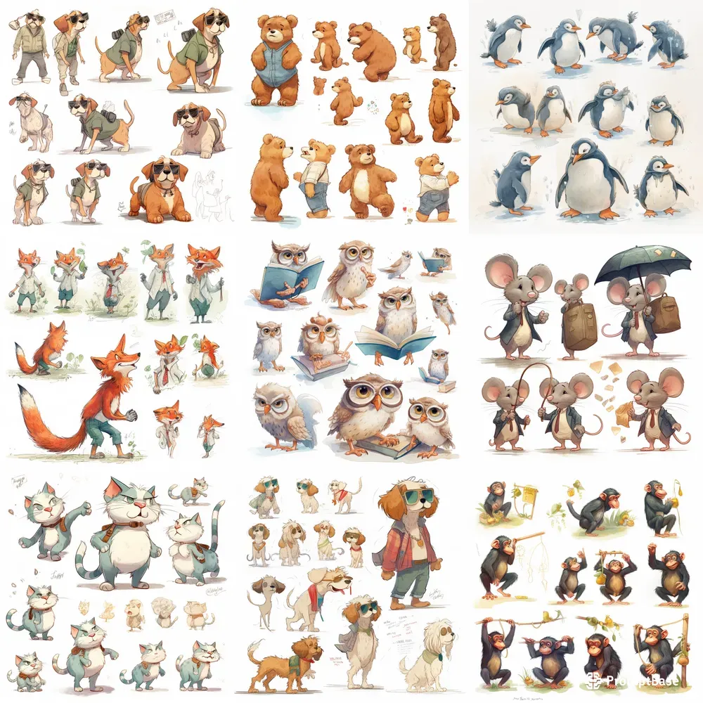 Cute Cartoon Character Concept Sheets Midjourney Prompt | PromptBase