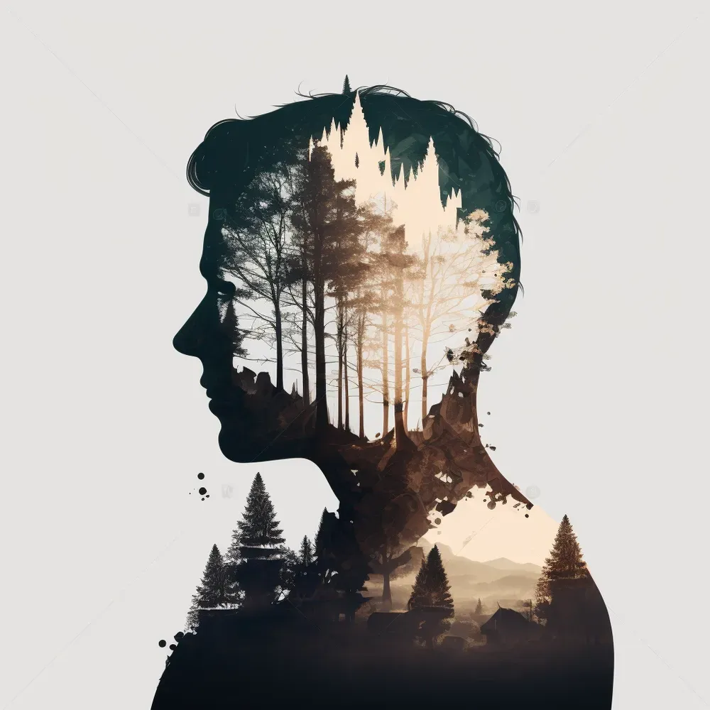 Silhouette Double Exposures Midjourney Prompt | PromptBase