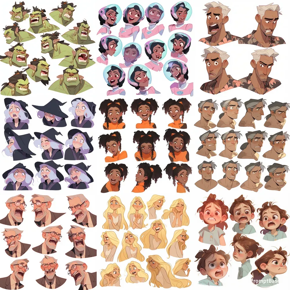 2D Animation Character Expressions Midjourney Prompt | PromptBase