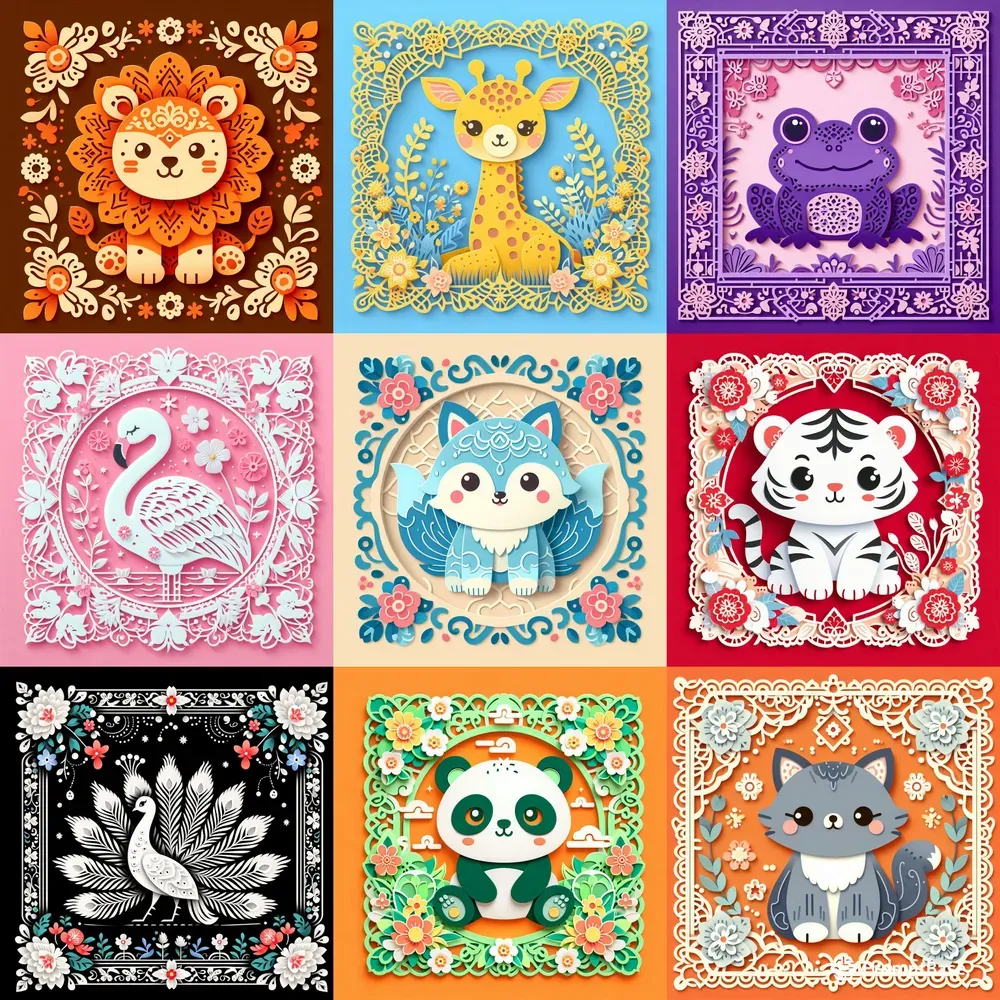 Floral Papercut Cute Animals DALL·E Prompt | PromptBase