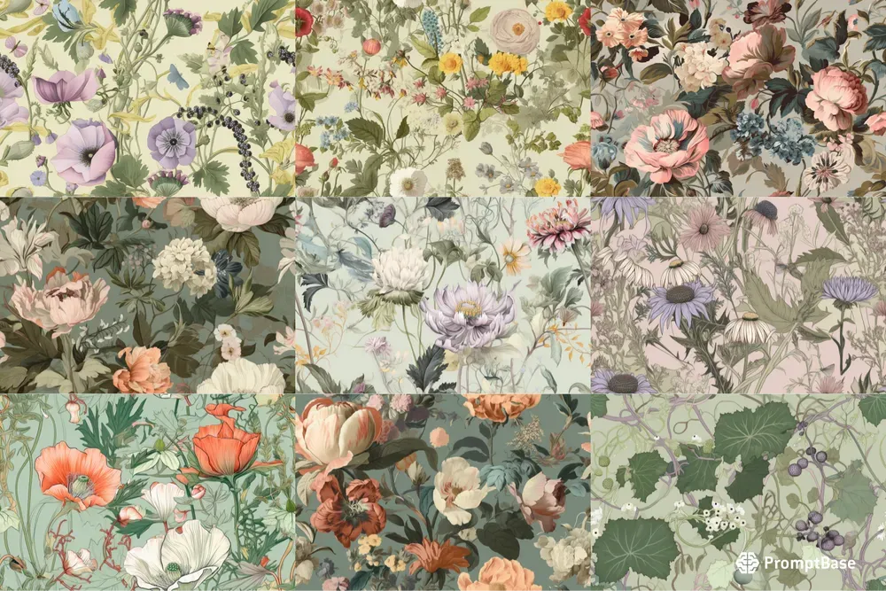 Floral Designs For Wallpapers Fabrics Midjourney Prompt | PromptBase