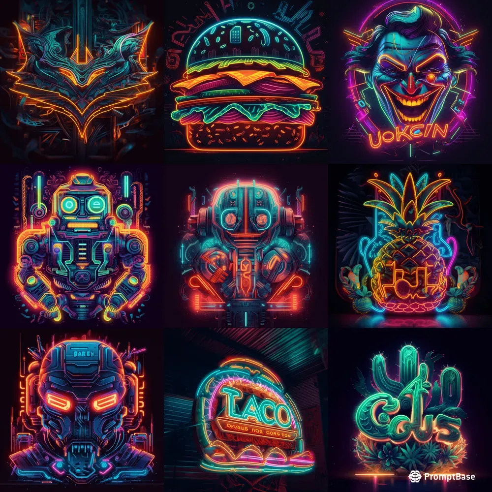 Retrofuturistic Neon Signs Midjourney Prompt | PromptBase