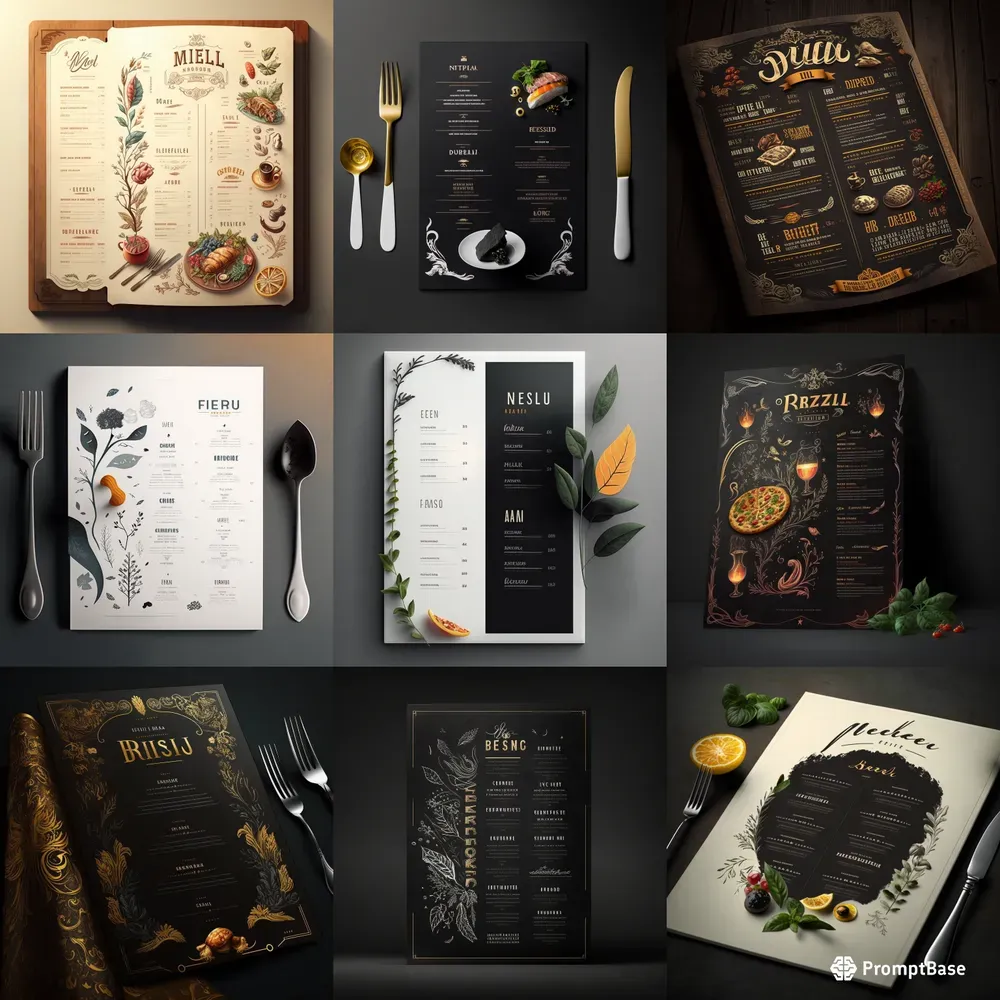 Restaurant Menu Designs Creative Ideas Midjourney Prompt | PromptBase