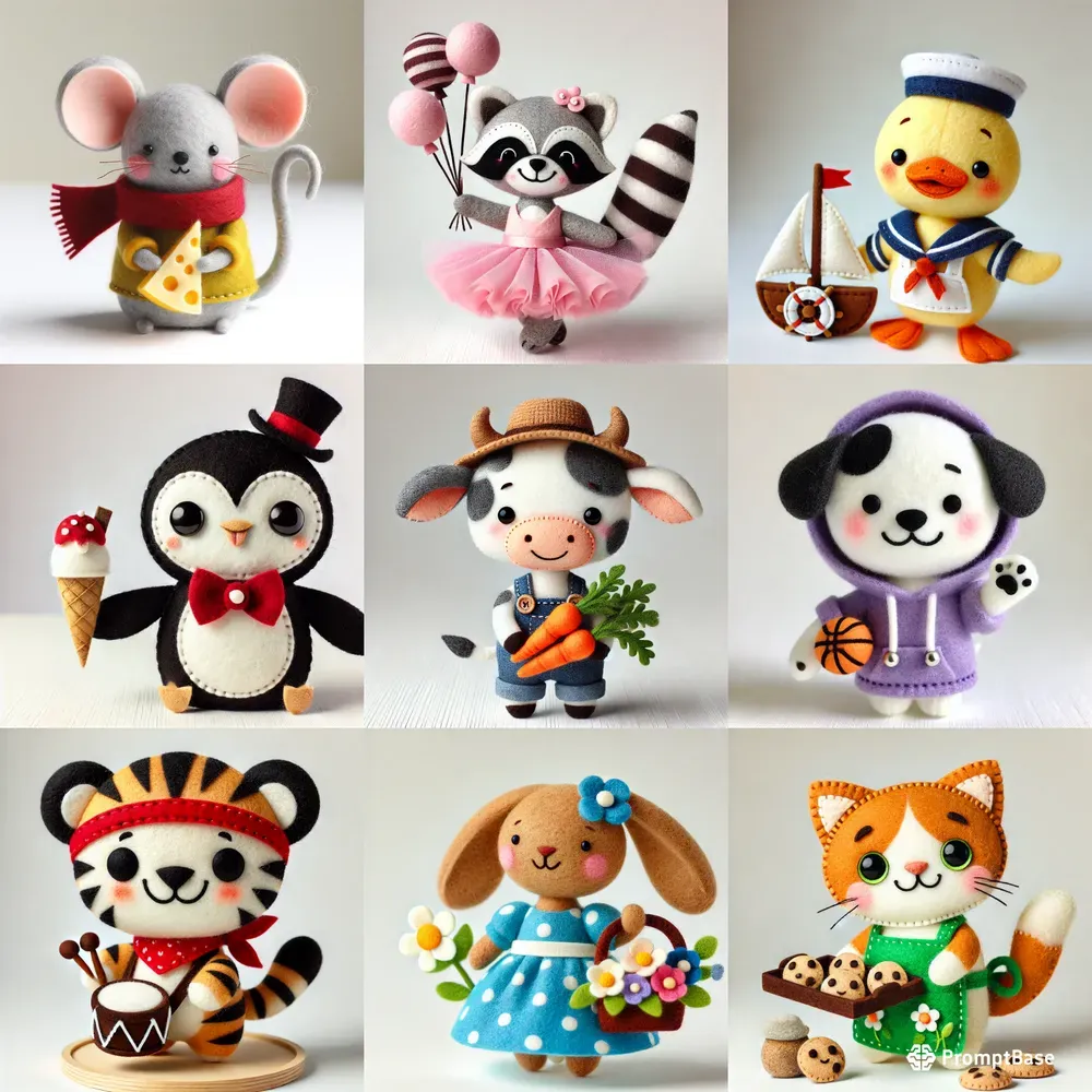 Super Cute 3D Felt Animals DALL·E Prompt | PromptBase