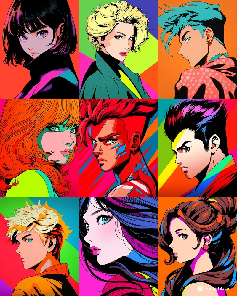 Anime Characters In Pop Art Style Midjourney Prompt | PromptBase