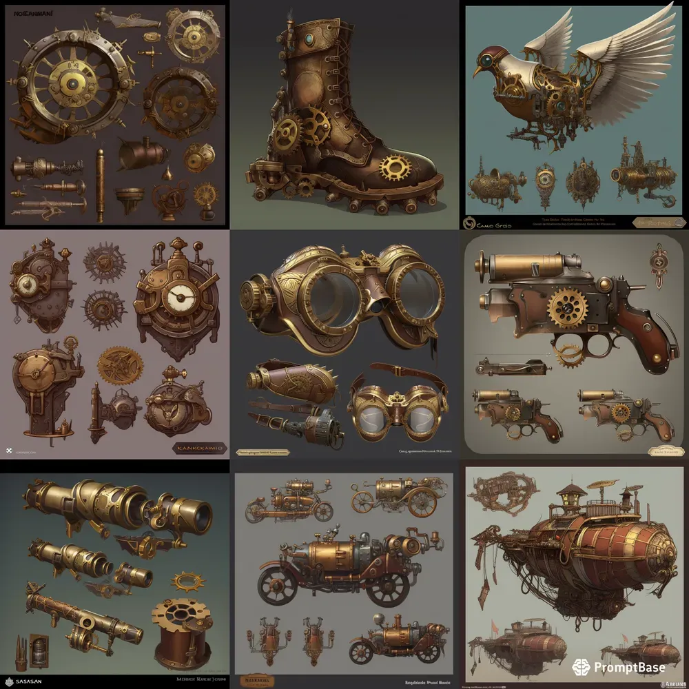 Steampunk Style RPG Game Assets Designs Midjourney Prompt | PromptBase