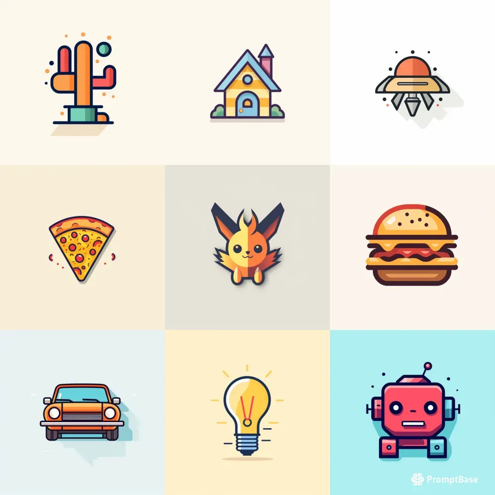 Minimalistic Colored Icons Midjourney Prompt | PromptBase