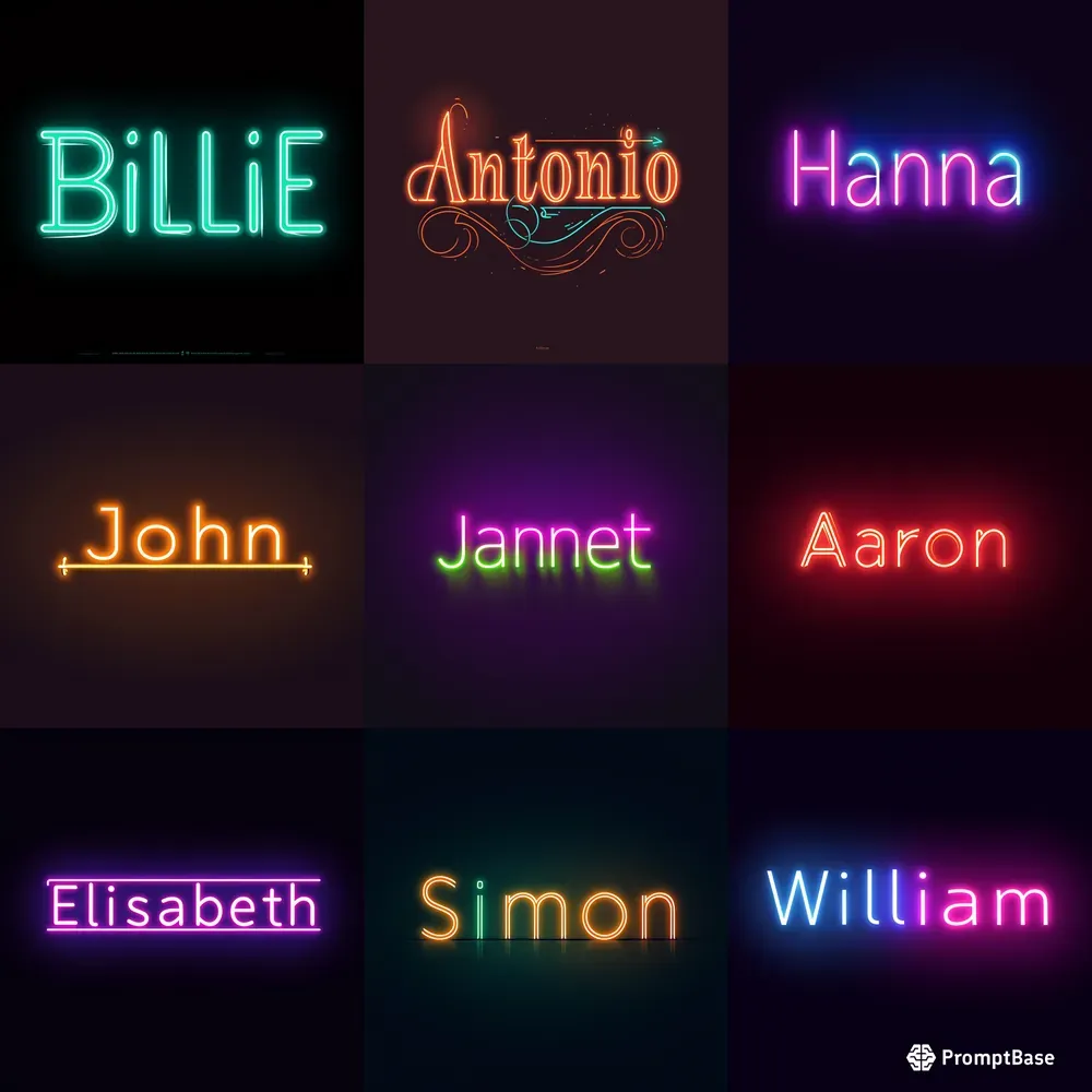 Neon Minimalist Names Logos Midjourney Prompt | PromptBase