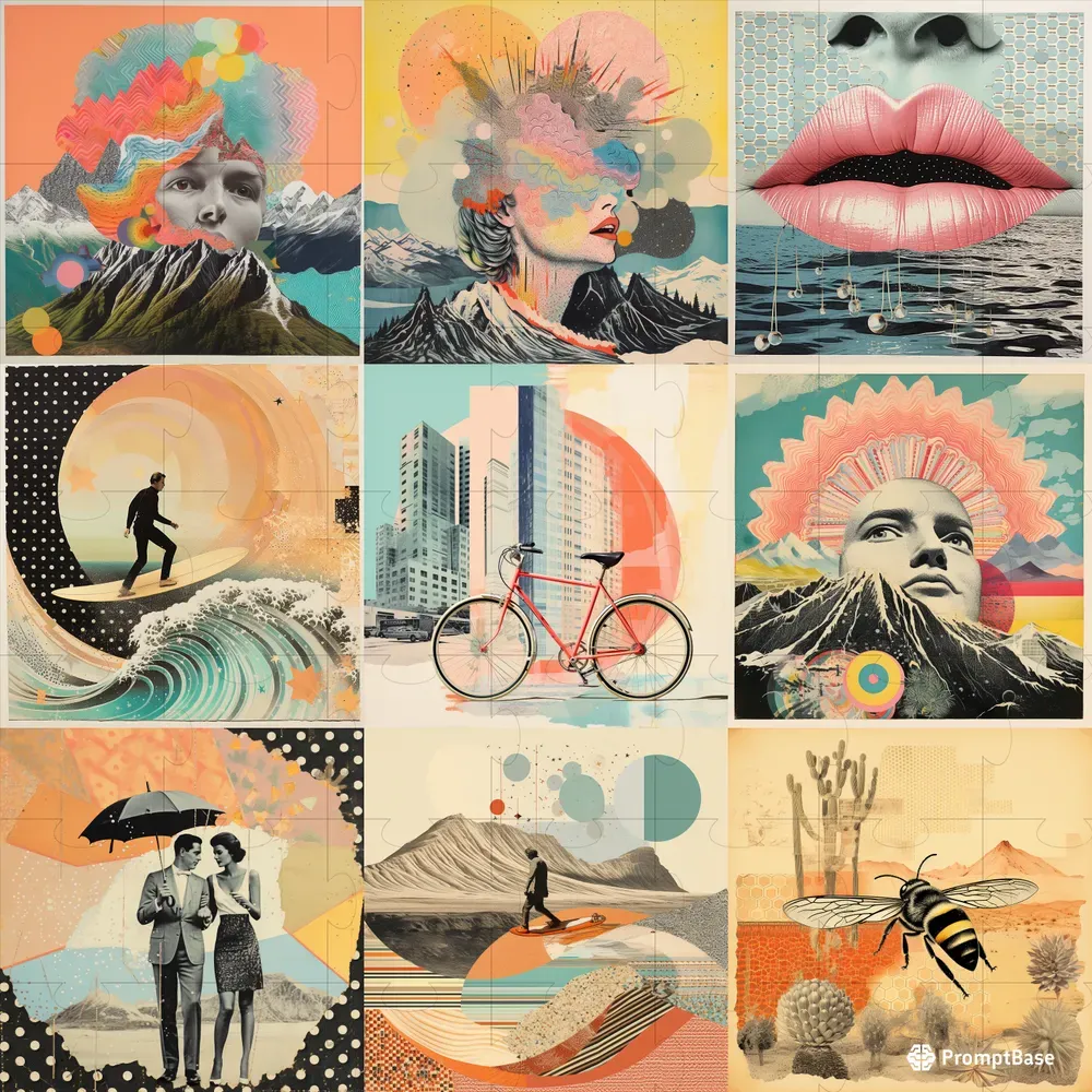 Modern Textured Collage Artworks Midjourney Prompt | PromptBase