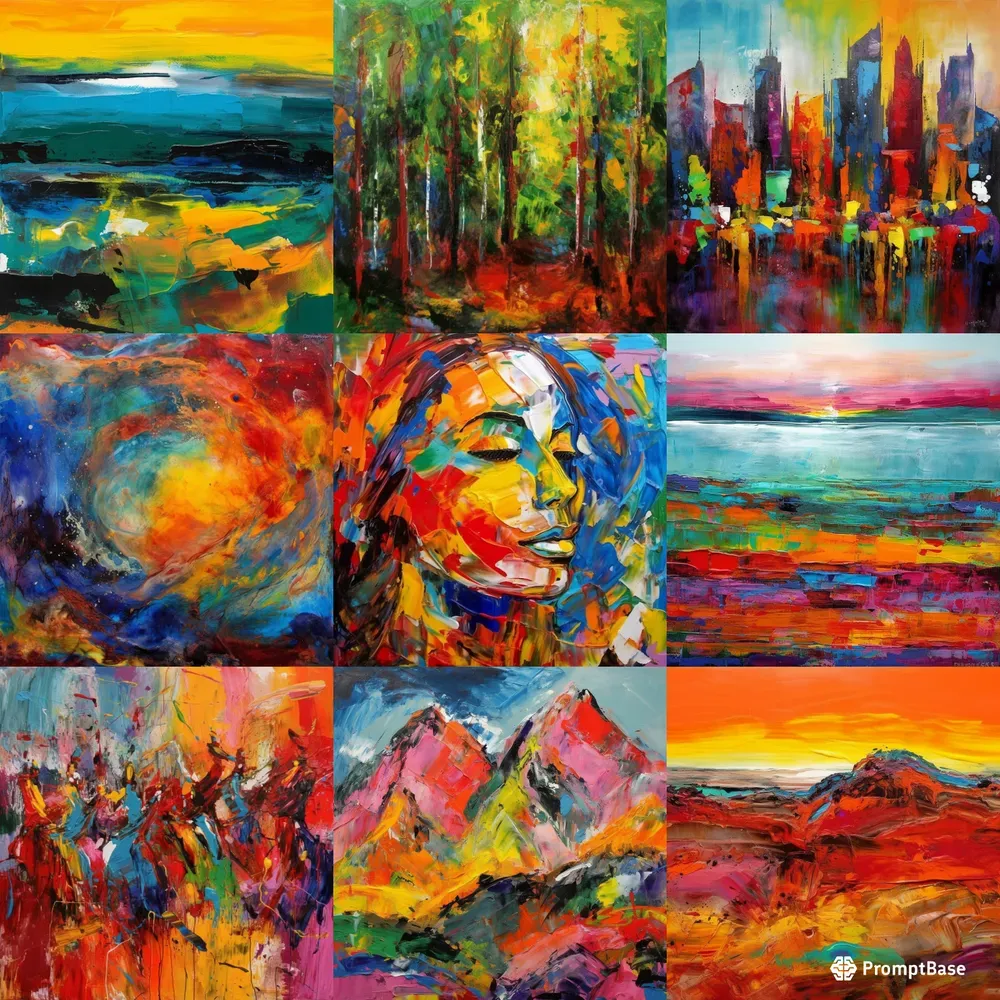 Vibrant Abstract Art Pieces Midjourney Prompt | PromptBase