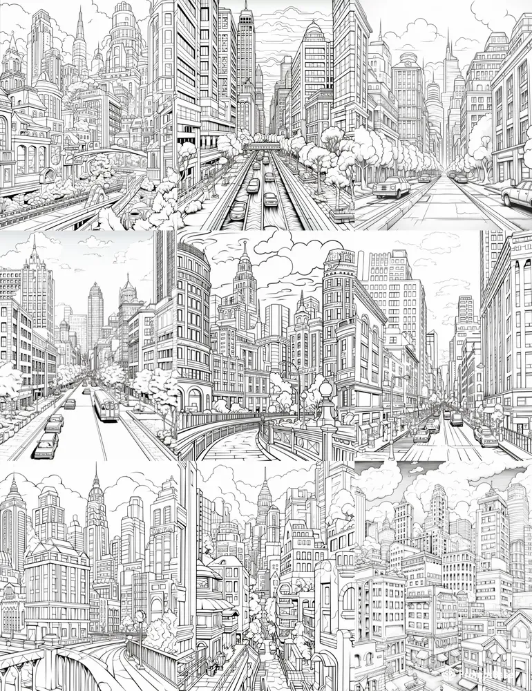 Cityscape Coloring Pages Midjourney Prompt | PromptBase